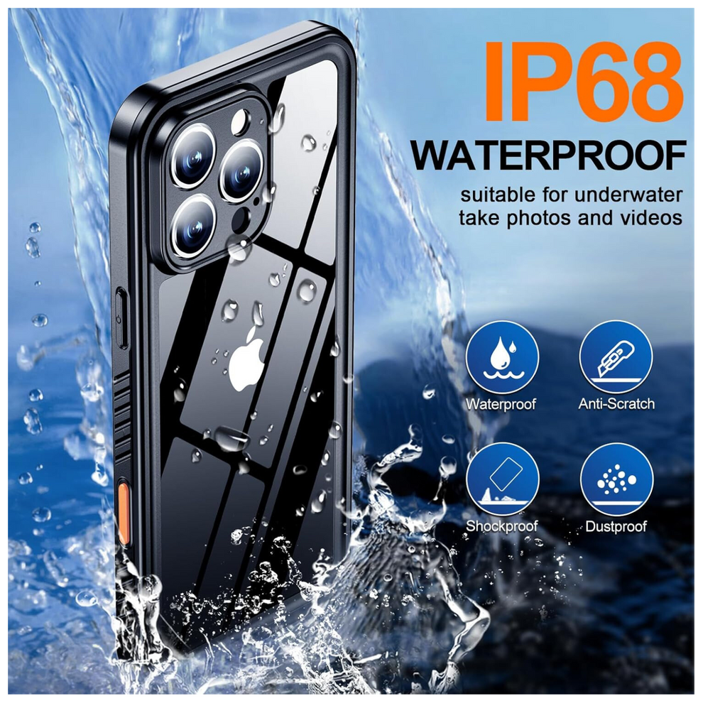 iPhone 16 Pro Waterproof Shockproof Full-Body Rugged Case - Black/Clear ...